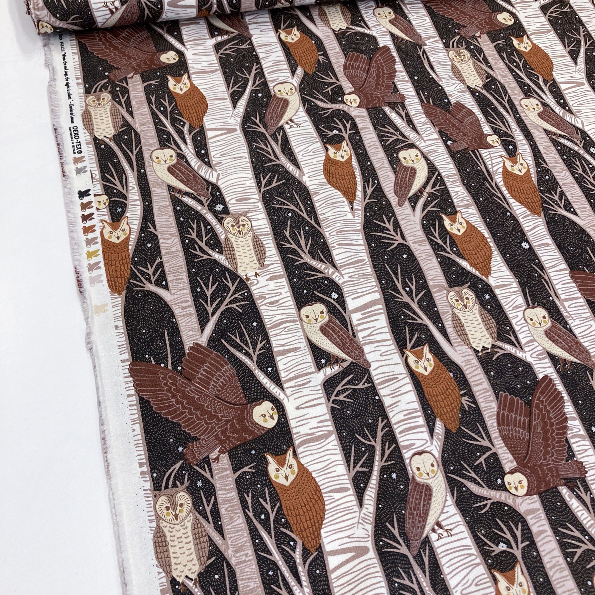 Moda 'Night Owl' Quilting Cotton 'Silver Birch' in Midnight – Catkin ...